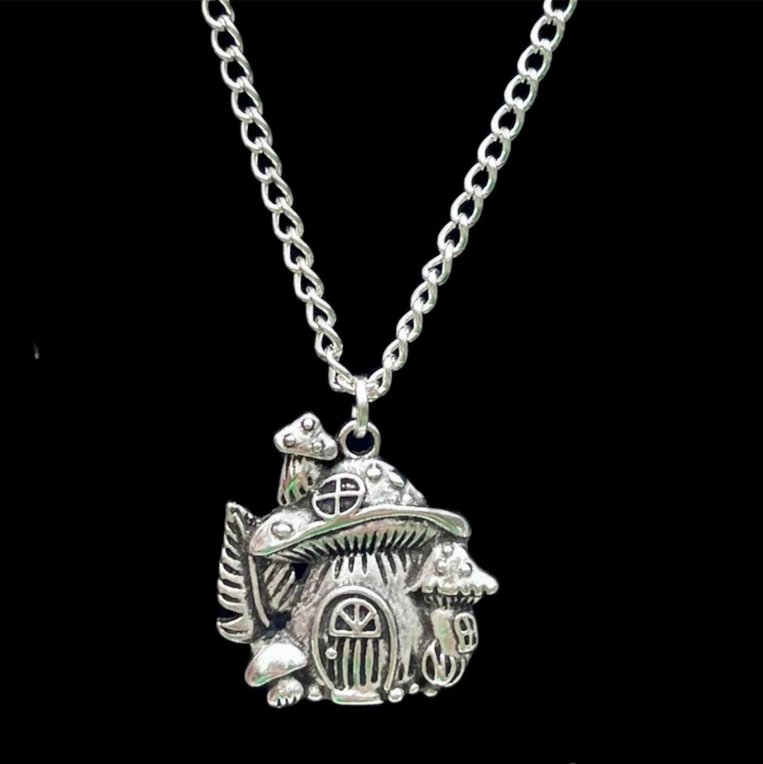 Silver Mushroom Necklace, Toadstool Chain Pendant Necklace, Cottagecore ...