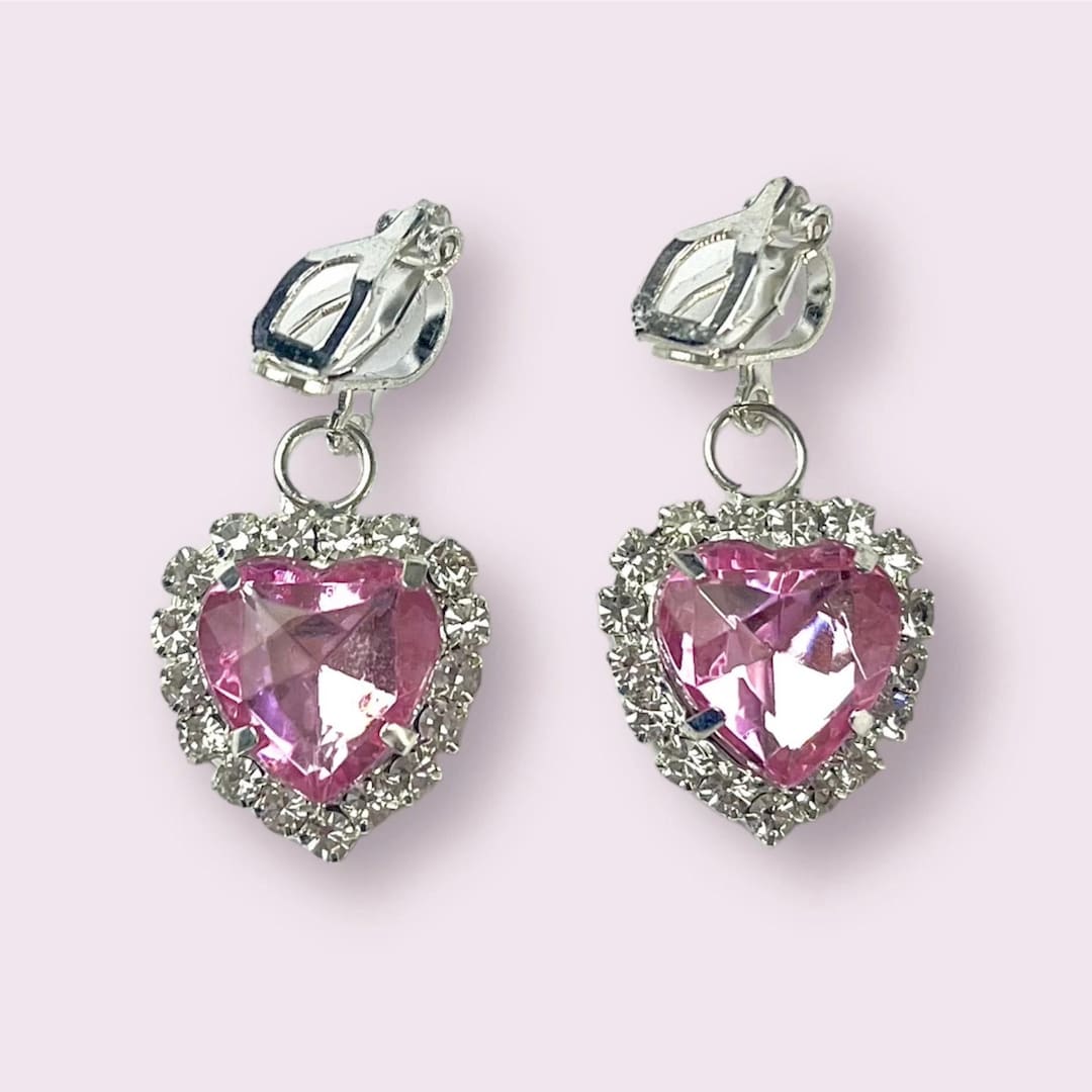 Y2K Pink Heart Clip on Earrings, 2000s Pink Clip-on Earrings, Y2k ...