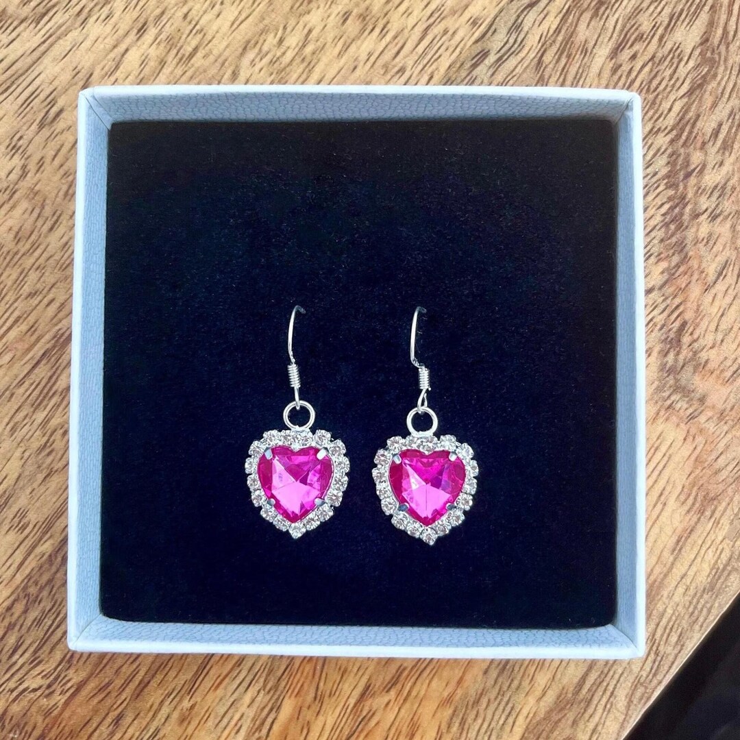 Y2K Pink Heart Earrings, Early 2000s Earrings, Mcbling Earrings ...
