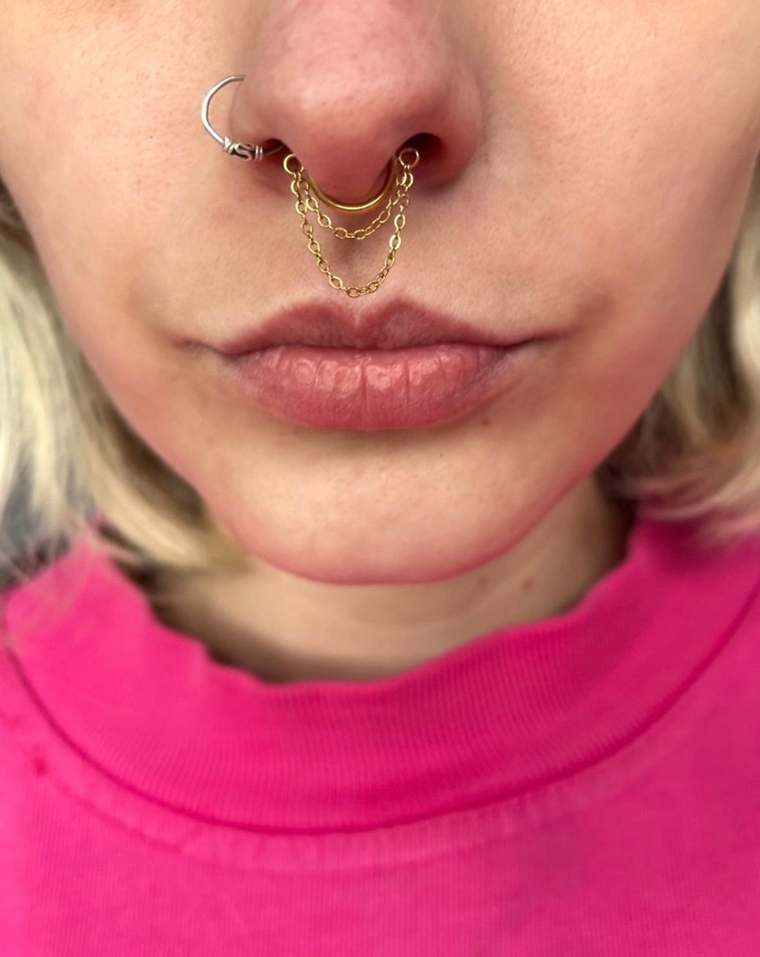16G Chain Septum Ring, Septum Spinner Clicker, Gold Hinged Dangle ...