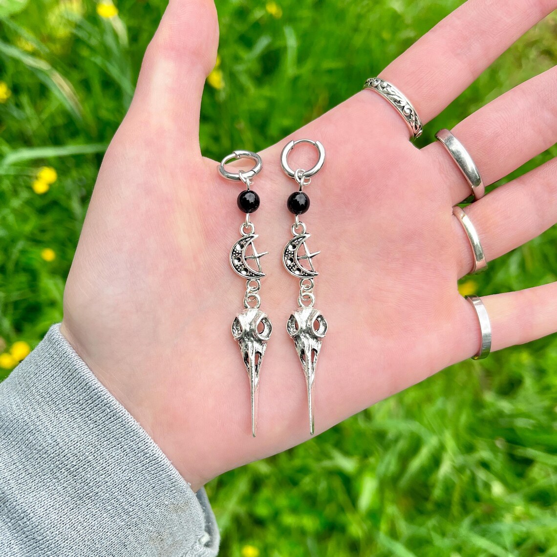 Bird Skull Hoop Earrings, Raven Skull Earrings, Gothic Jewelry, Plague ...