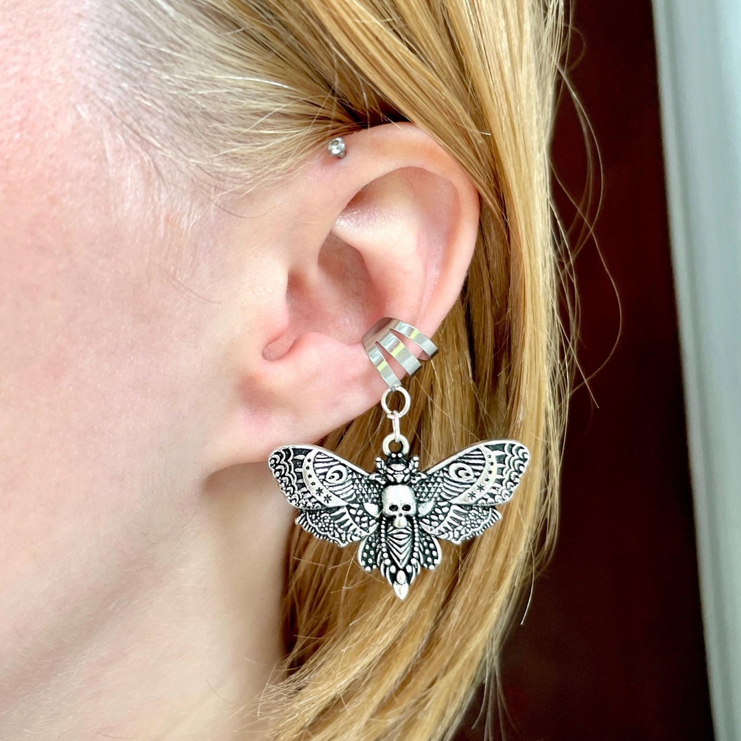 Death Head Moth Ear Cuff, Goth Clip on Earrings, Gothic Jewellery ...