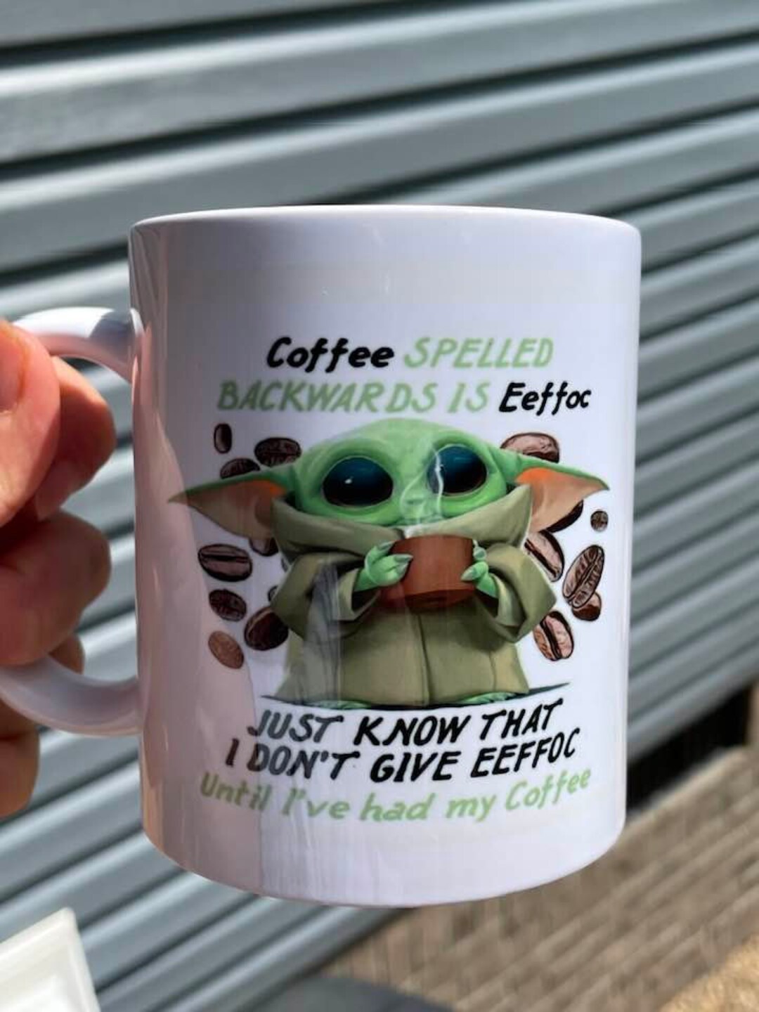 Baby Yoda Coffee Mug, Eeffoc Backwards - Etsy