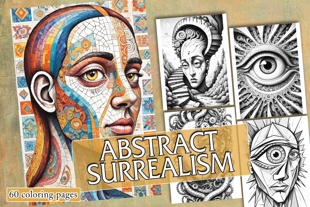 60 Abstract Surrealism Coloring Book Pages, Art Coloring Sheets ...