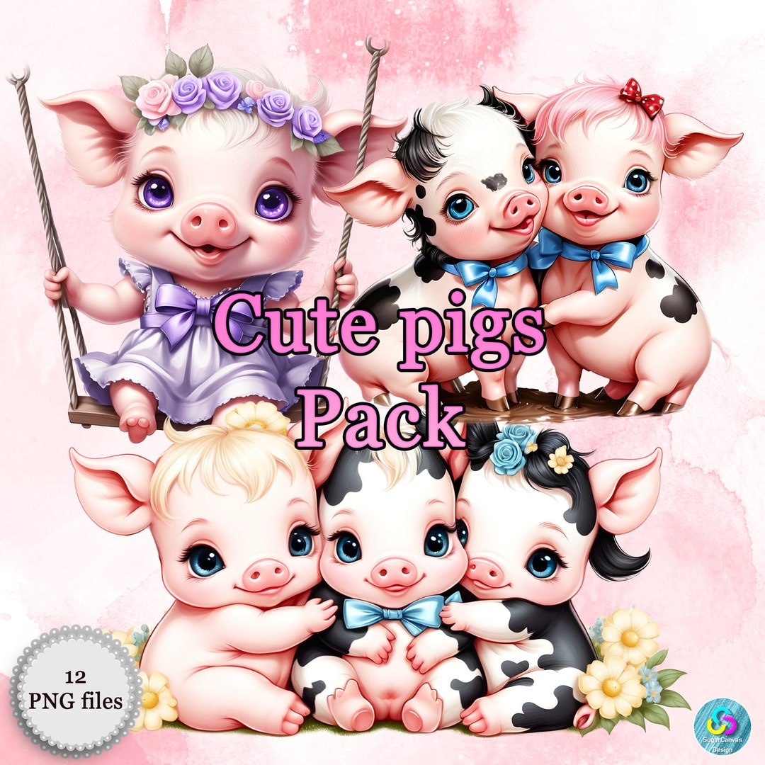 Cute Baby Pig Clipart Pack, Funny Pig Clipart, Piglet Clipart, Funny ...