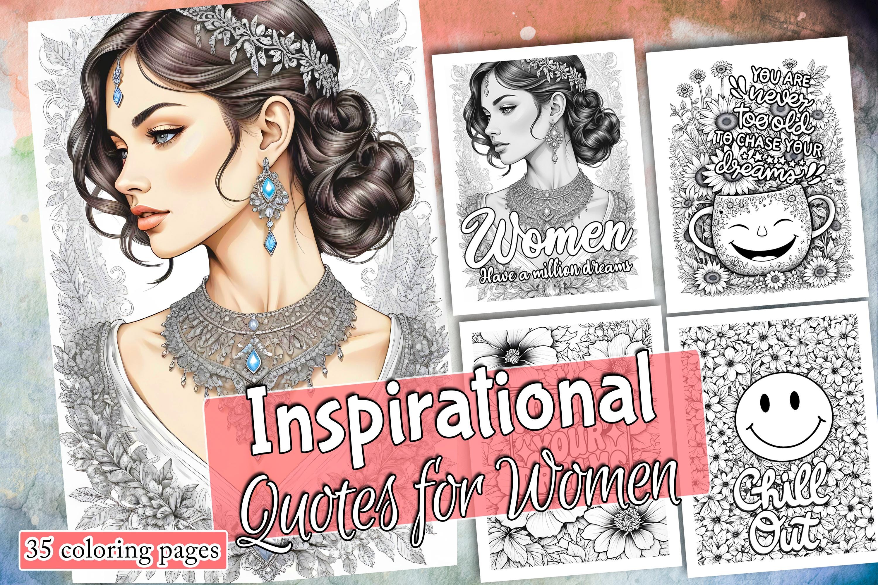 35 Inspirational Quotes Coloring Book Pages, Coloring Sheets, Grayscale ...