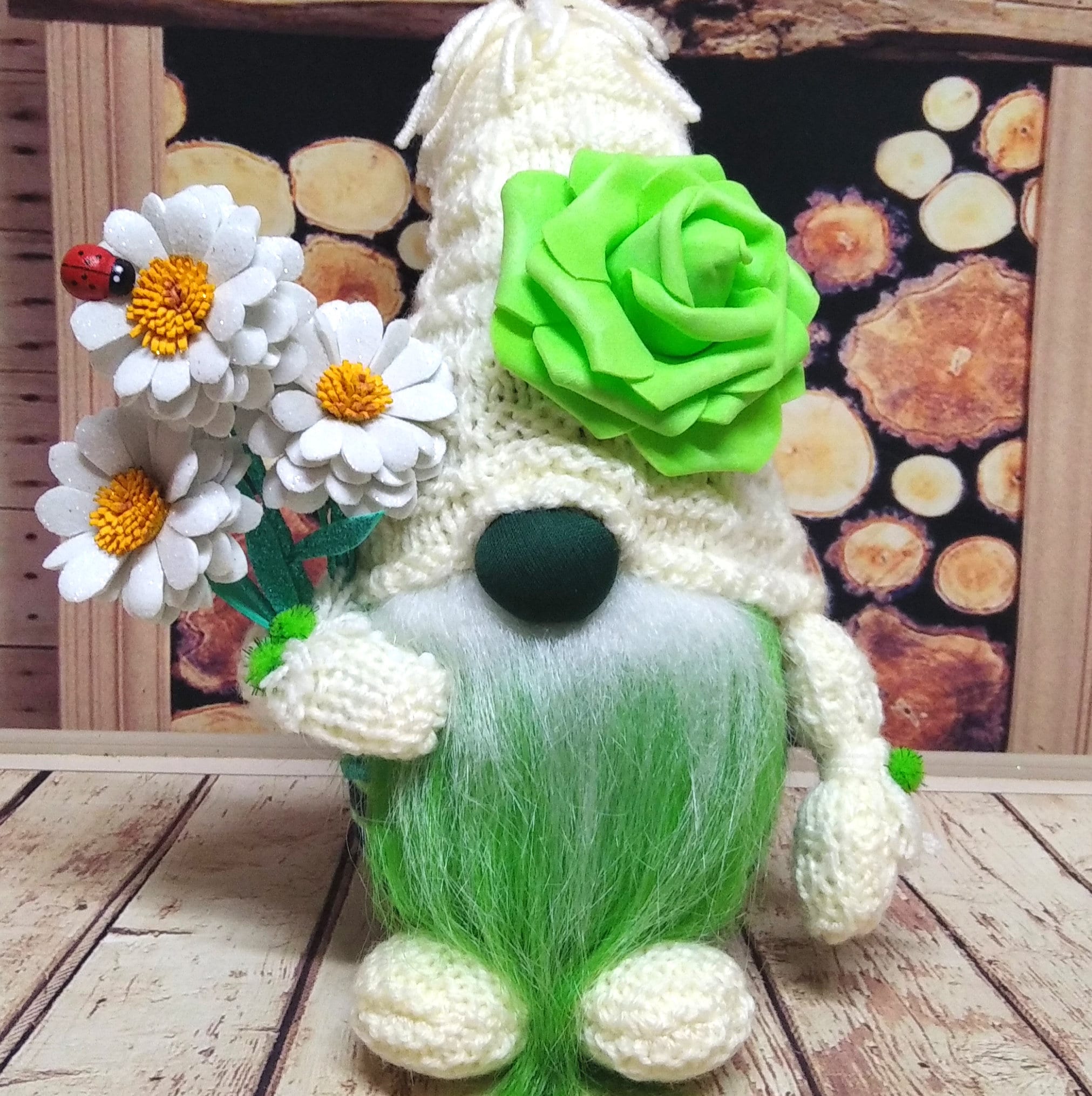 Gnomo con margaritas Gnomo Flor Verde Gnomo Hecho a mano Gnomo de ...