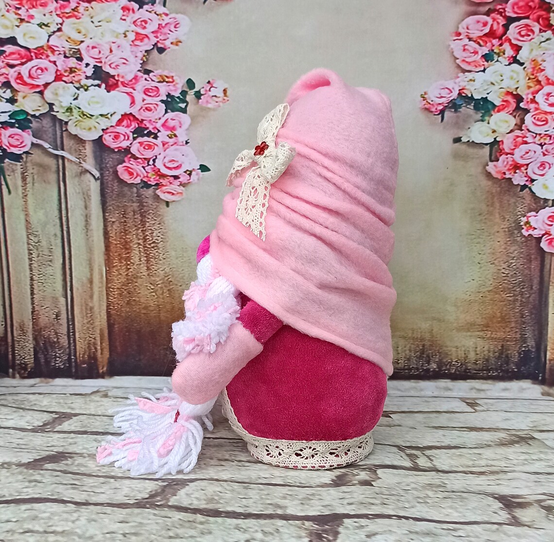 Pink Gnome Gnome Girl Pigtailed Gnome Flower Gnome Spring Gnome ...