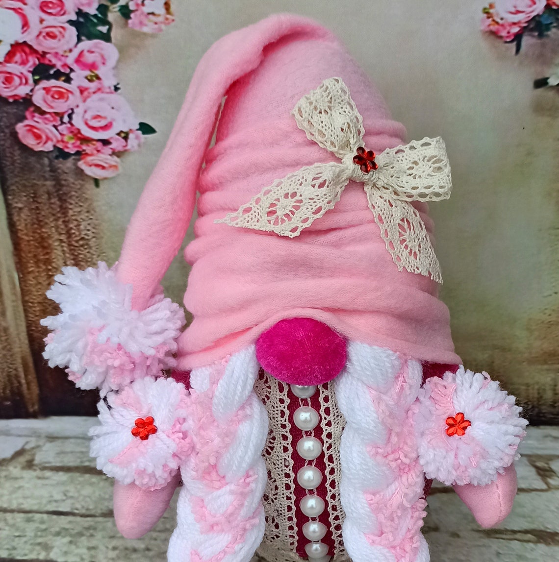 Pink Gnome Gnome Girl Pigtailed Gnome Flower Gnome Spring Gnome ...