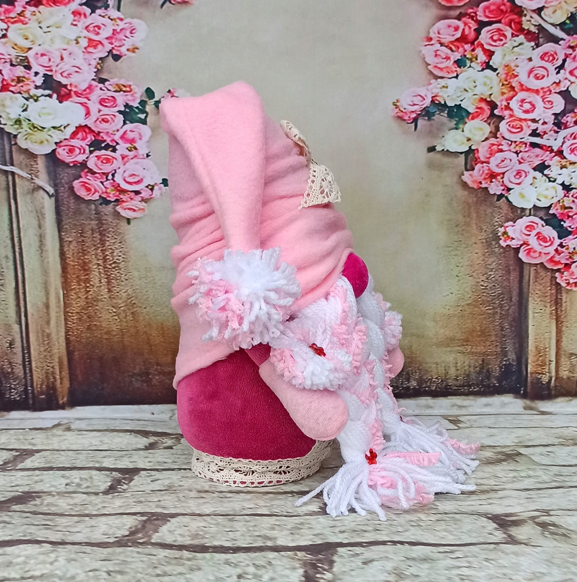 Pink Gnome Gnome Girl Pigtailed Gnome Flower Gnome Spring Gnome ...
