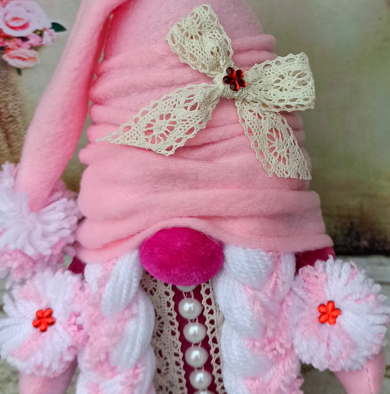 Pink Gnome Gnome Girl Pigtailed Gnome Flower Gnome Spring Gnome ...