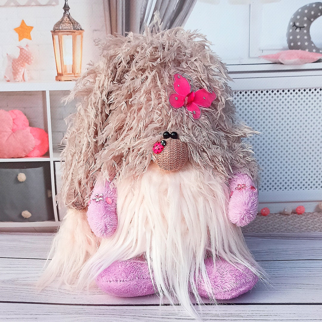 Fluffy Gnome Pink Gnome Hanging Legs Gnome Christmas Gnome Village ...