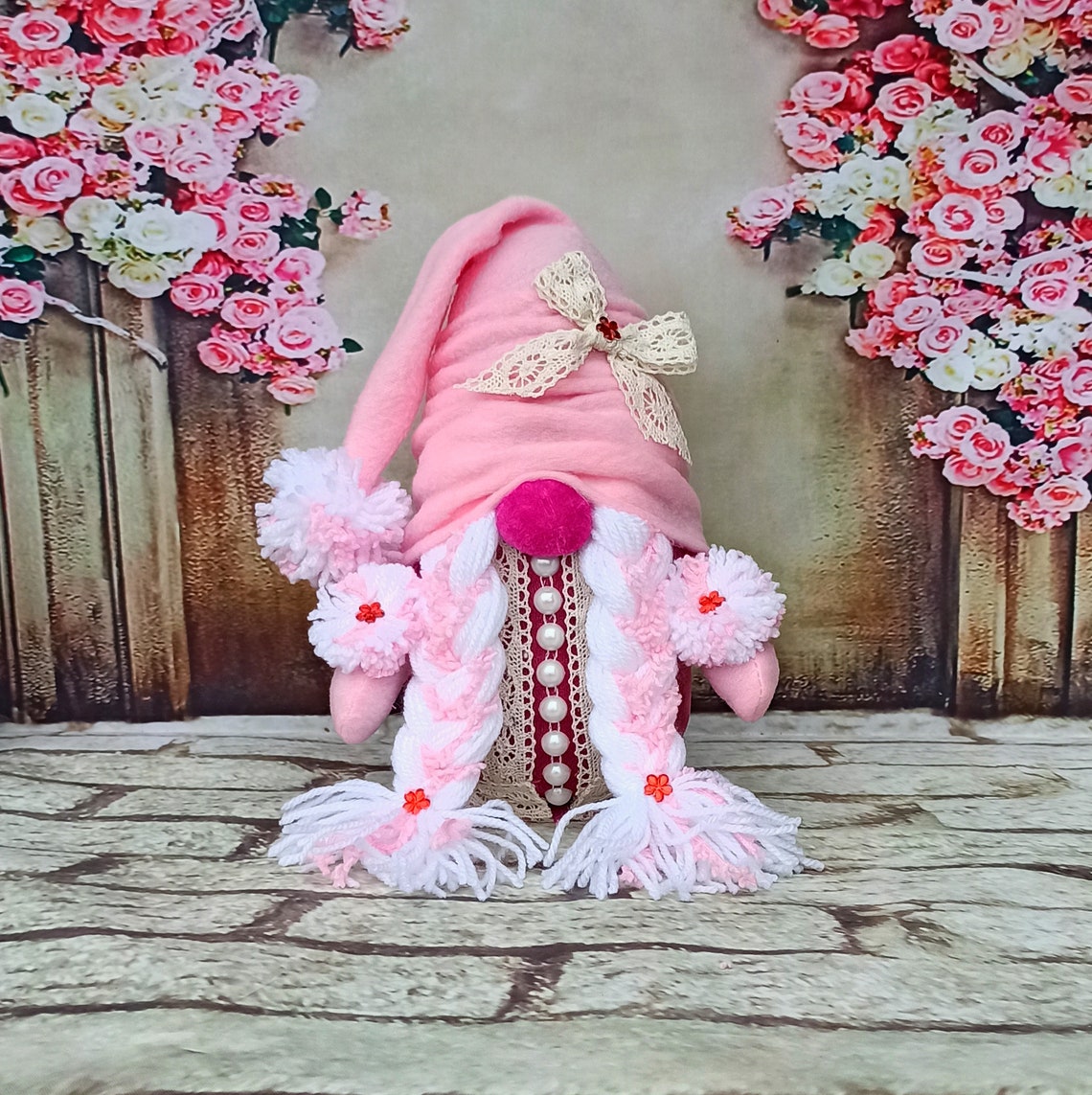 Pink Gnome Gnome Girl Pigtailed Gnome Flower Gnome Spring Gnome ...