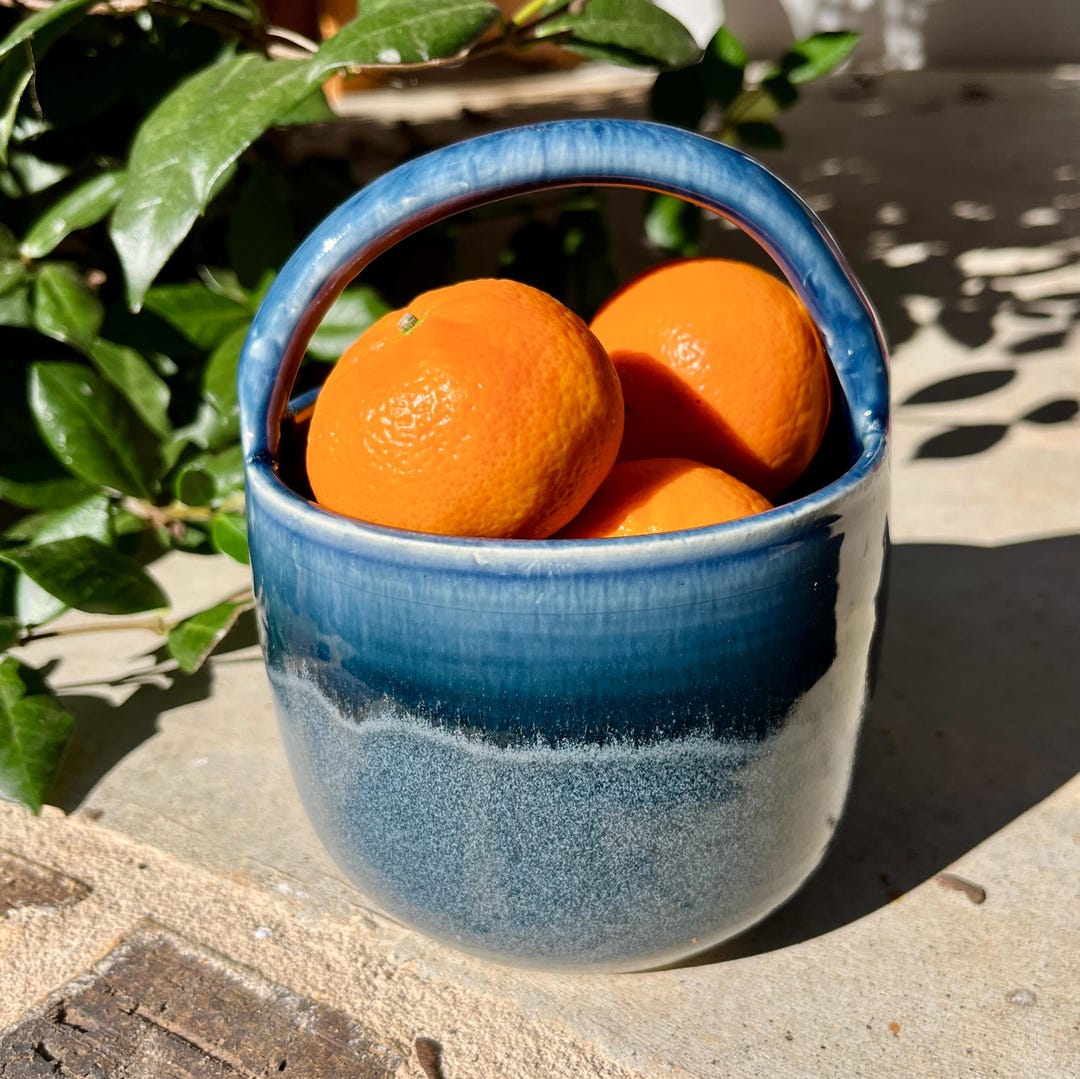 Handmade Ceramic Basket: Sky and Slate Blue Glazes - Etsy