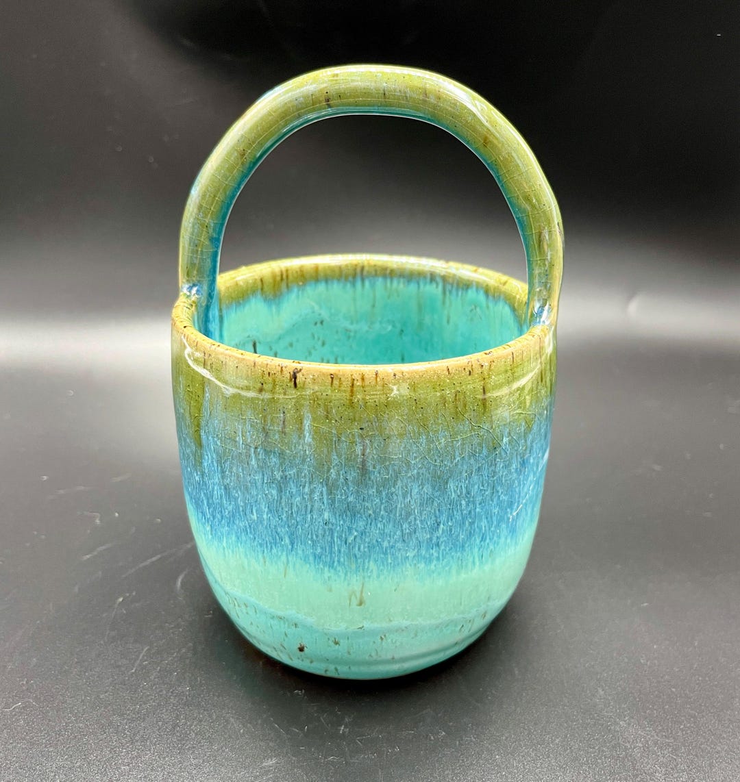 Handmade Ceramic Basket: Turquoise and Green Glazes, Small Planter - Etsy