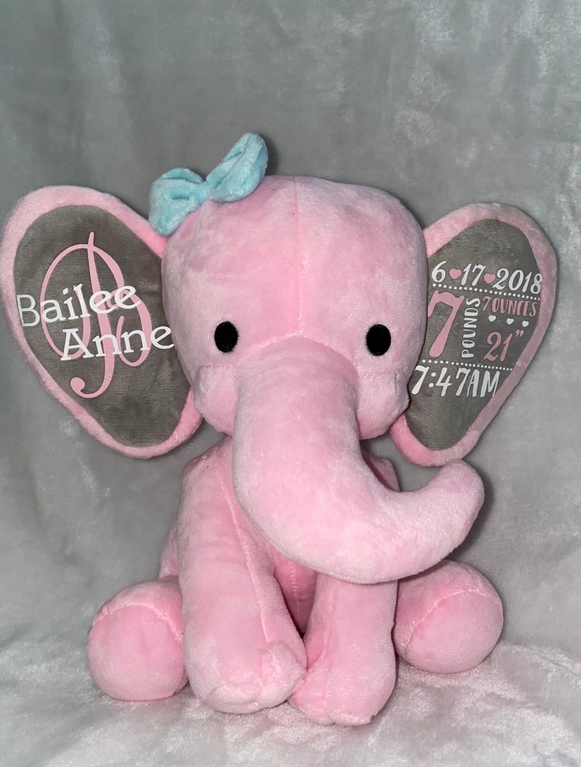 Birth Stat Elephant ; Personalized Elephant Stuffed Animal; New Baby ...