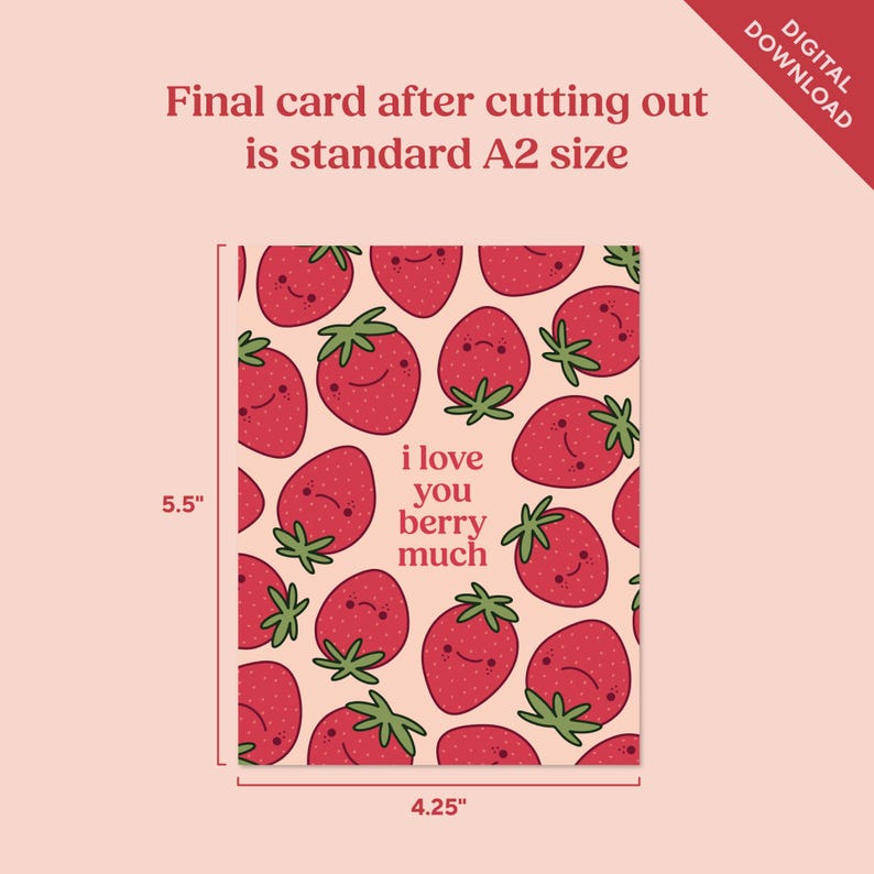 I Love You Berry Much Printable Birthday Card | Strawberry Printable ...