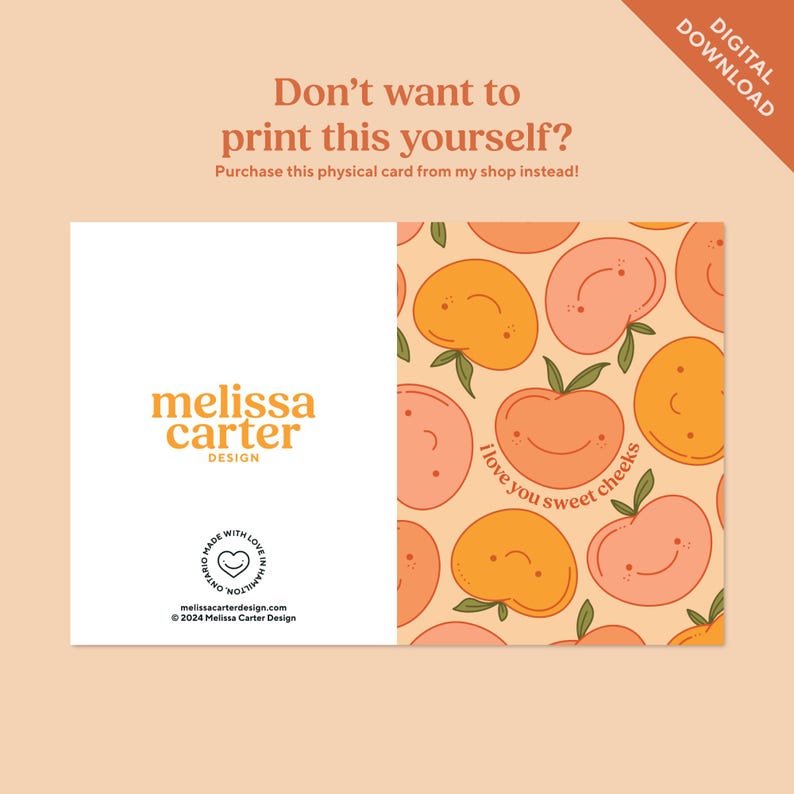 I Love You Sweet Cheeks Printable Birthday Card | Fruit Peach Printable ...