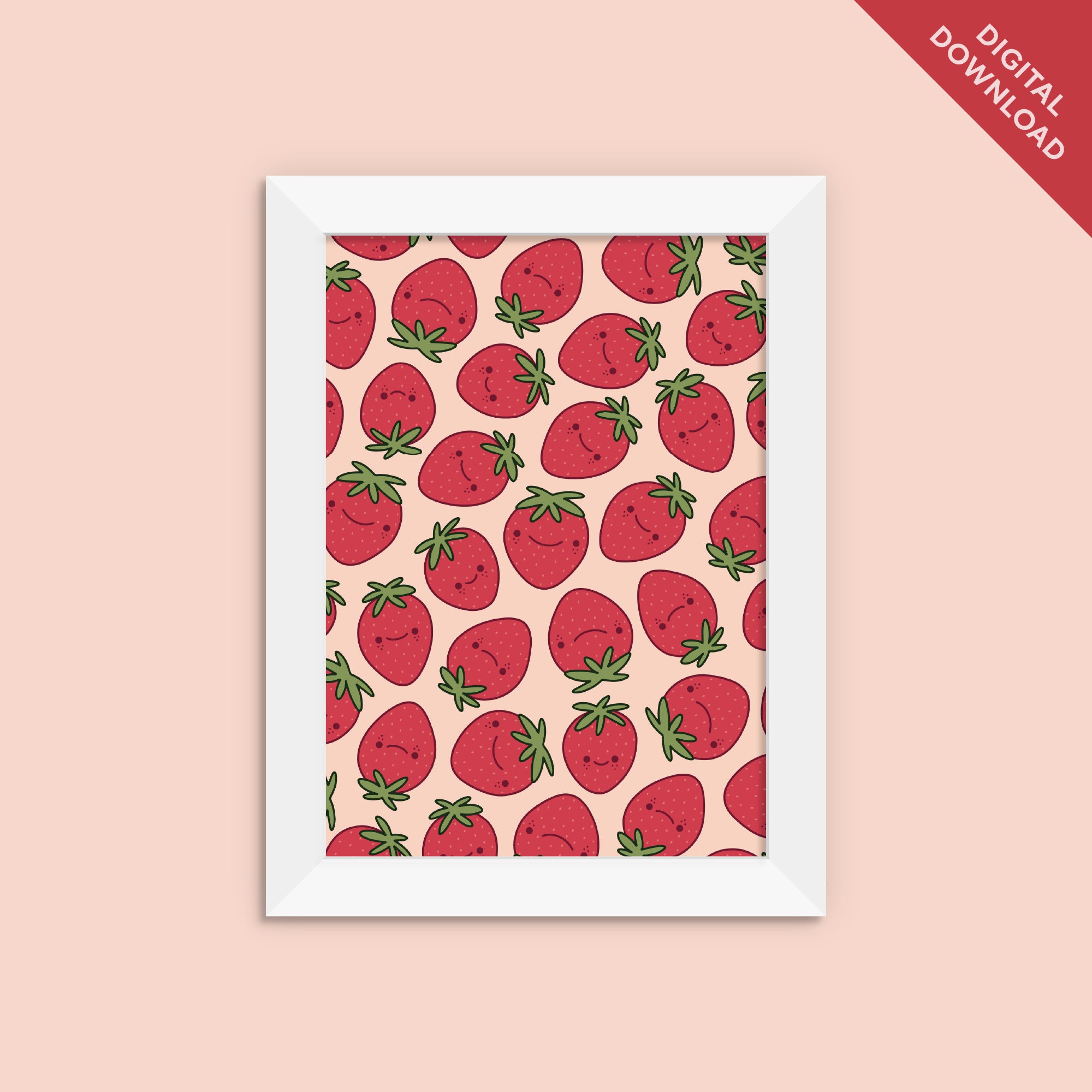 Strawberries Printable Wall Art Print Cute Smiling Strawberry ...