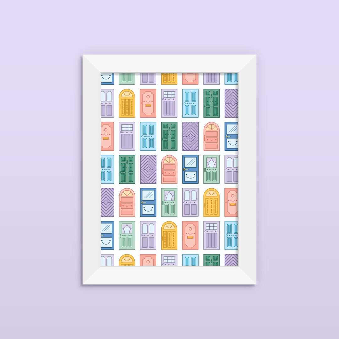 Doors Art Print 5x7" or 8x10" | Cute Smiling Doors Illustration Pattern ...
