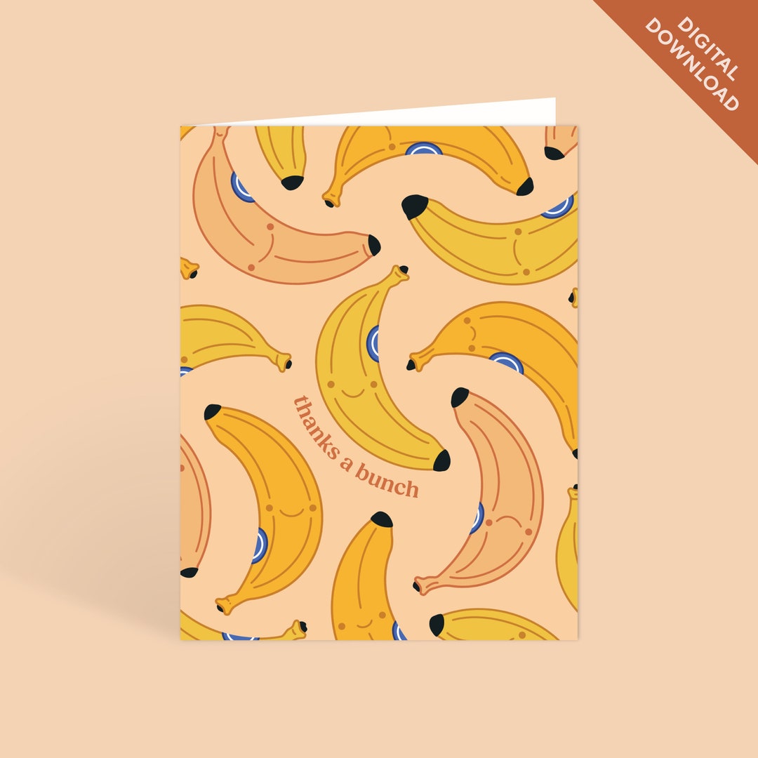 Thanks a Bunch Printable Thank You Card | Cute Funny Card Bananas Fruit ...