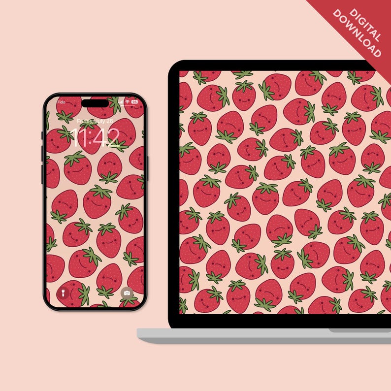 Strawberries Digital Wallpaper | Mobile & Desktop Wallpapers for Phone, Laptop, Computer, Tablet ...