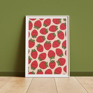 Strawberries Printable Wall Art Print | Cute Smiling Strawberry ...