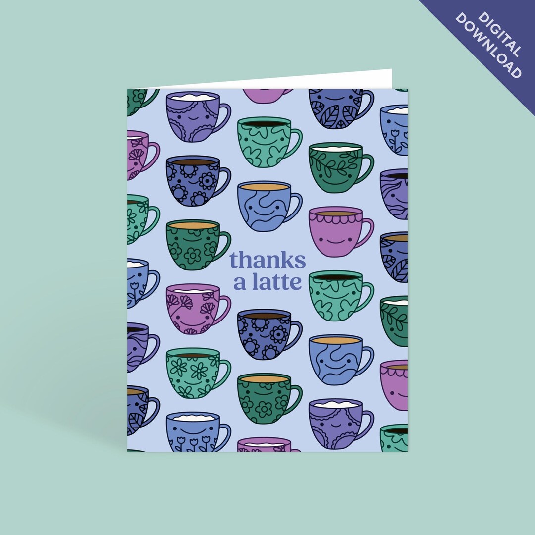 Thanks a Latte Printable Thank You Card | Cute Funny Gratitude Card ...