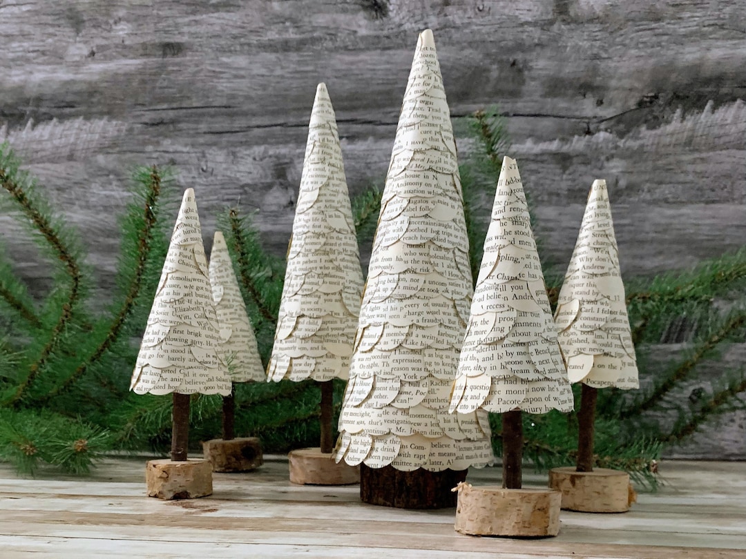 Vintage Book Page Cone Tree, Shelf Décor, Tray Décor, Mantel Decoration ...