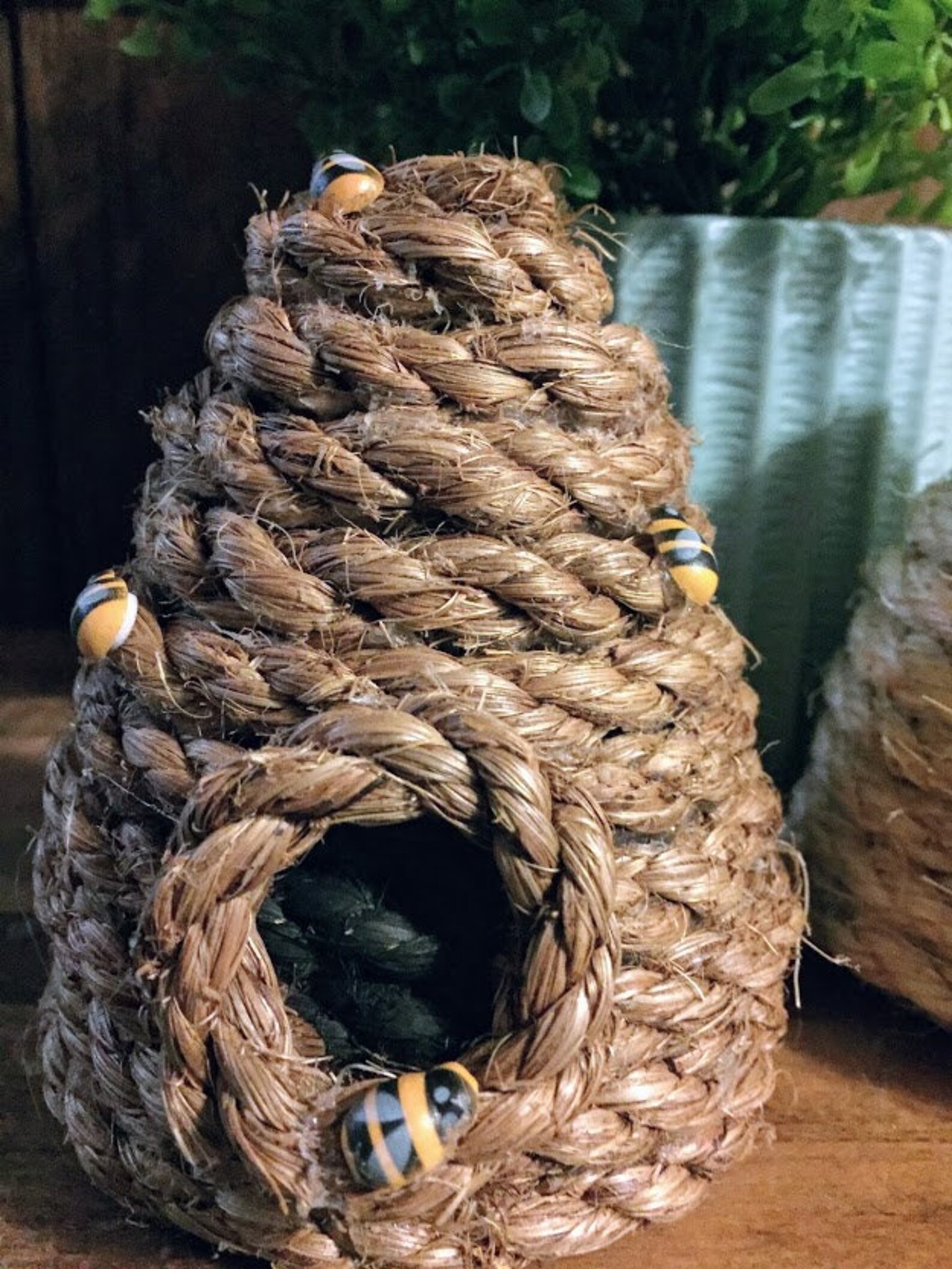 Beehive jute beehive with wooden bee adornments tiered tray | Etsy