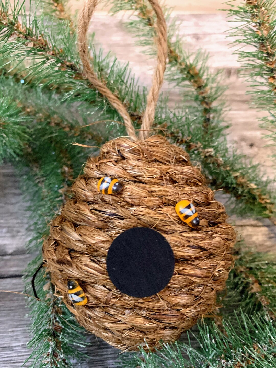 Beehive Ornaments, Rope Beehive Ornaments With Wooden Bees, Honey Bee ...