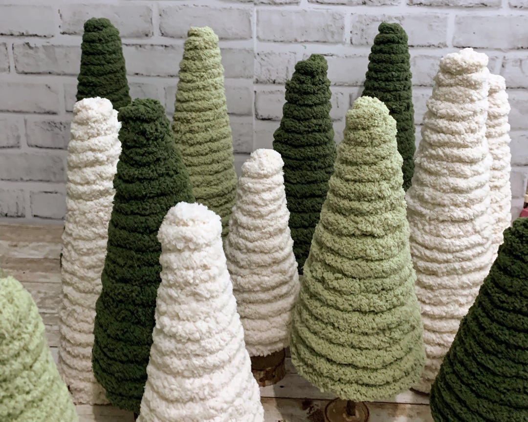 Plush Yarn Christmas Tree, Cone Tree, Shabby Chic Christmas Tree, Green ...