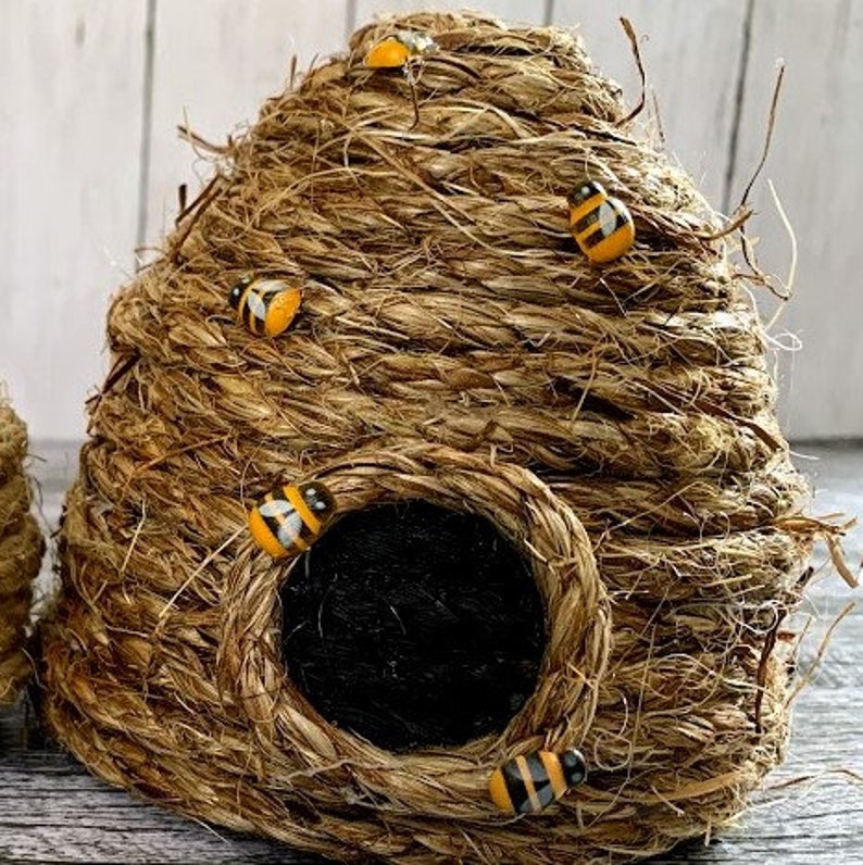 Large Jute Beehive With Wooden Bees, Rustic Farmhouse Decor - Etsy