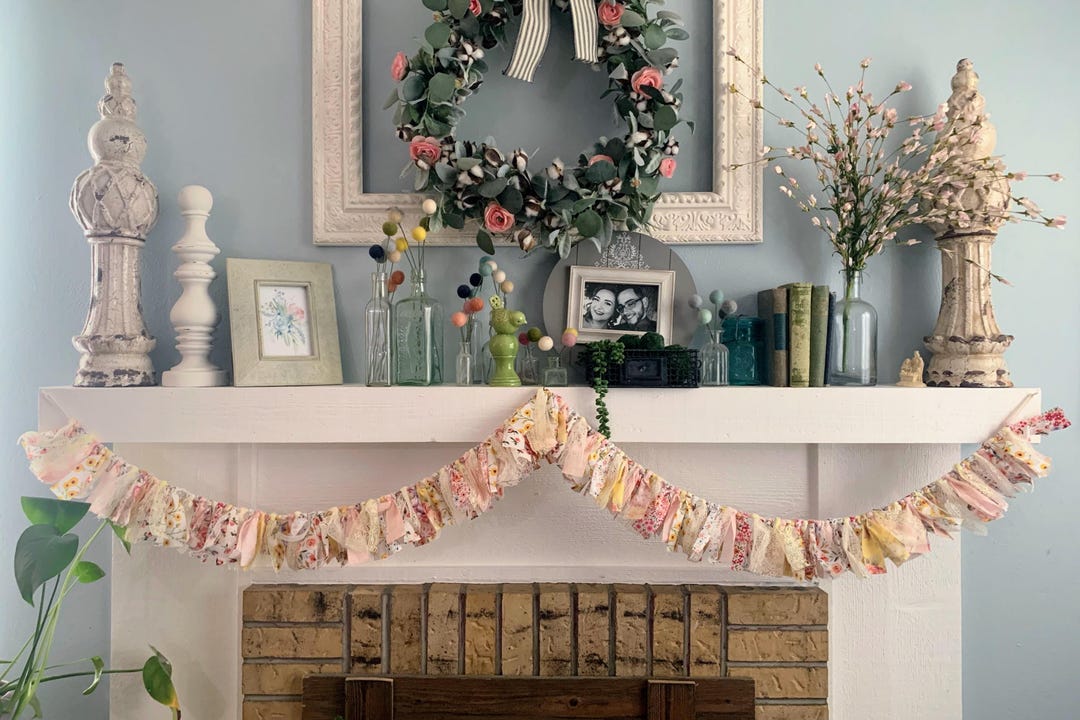 Spring Summer Garland, Spring Decor, Mantelpiece Decor, Rag Garland ...