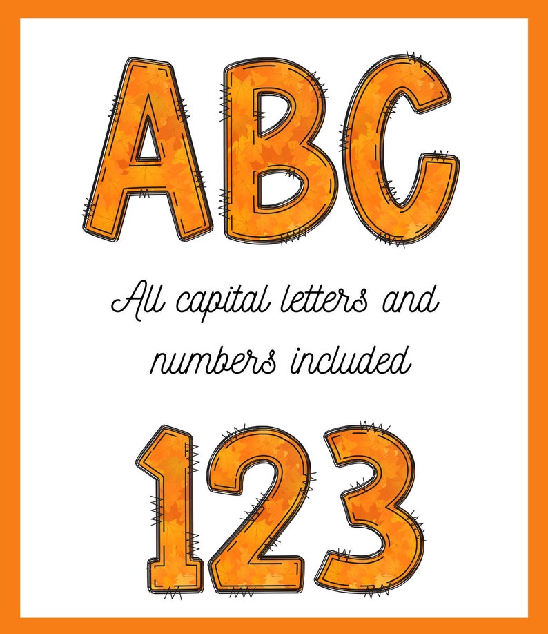 Fall Doodle Letters With Clip Art PNG Files, Doodle Alpha Bundle, Make ...