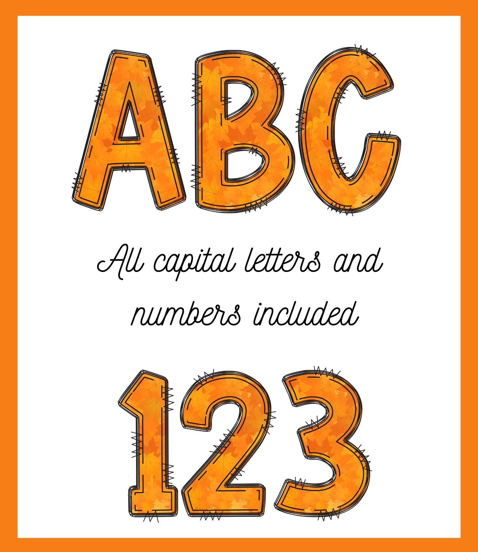 Fall Doodle Letters With Clip Art PNG Files, Doodle Alpha Bundle, Make ...