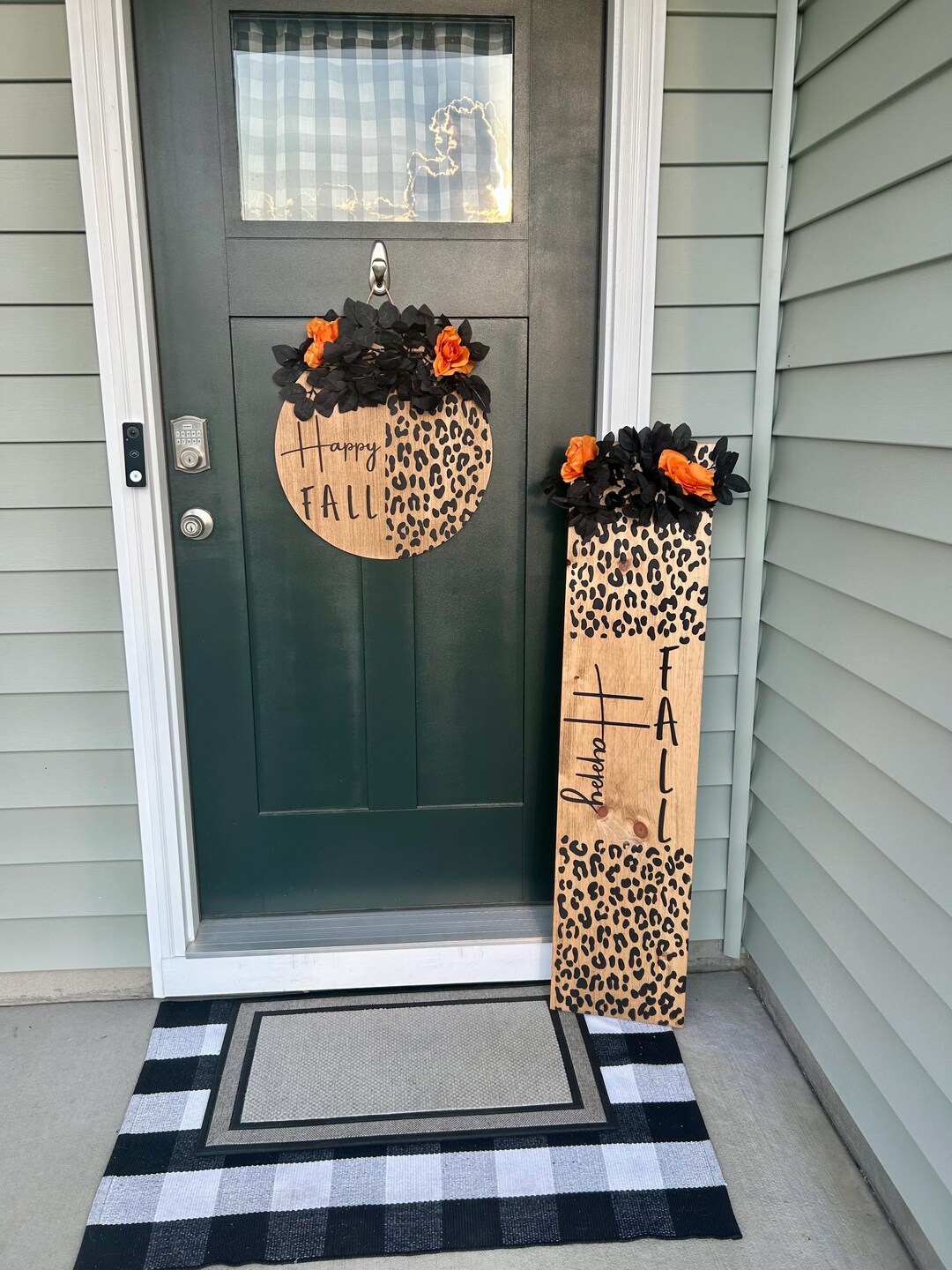 Fall Front Porch Leaner, Fall Decor, Cheetah Door Hanger, Fall Welcome ...