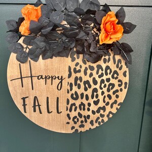 Fall Front Porch Leaner, Fall Decor, Cheetah Door Hanger, Fall Welcome ...