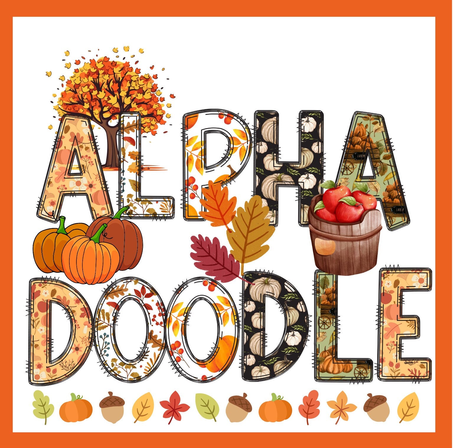 Fall Doodle Letters With Clip Art PNG Files, Doodle Alpha Bundle, Make ...