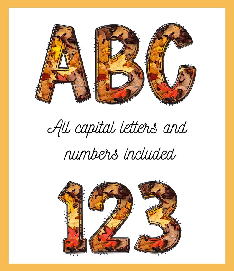 Fall Doodle Letters With Clip Art PNG Files, Doodle Alpha Bundle, Make ...