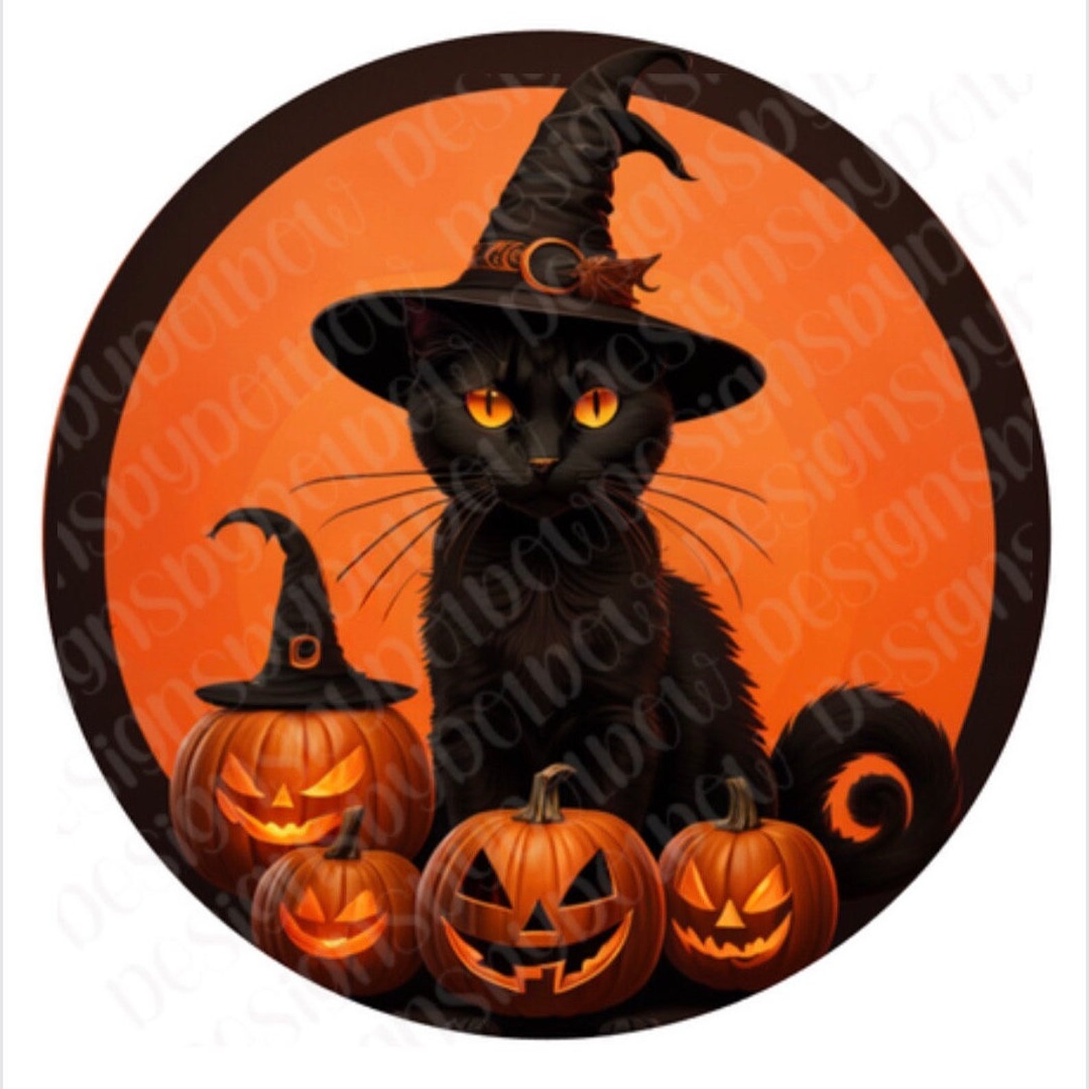 Black Cat Witches Hat Happy Halloween Spooky Wreath Sign - Etsy