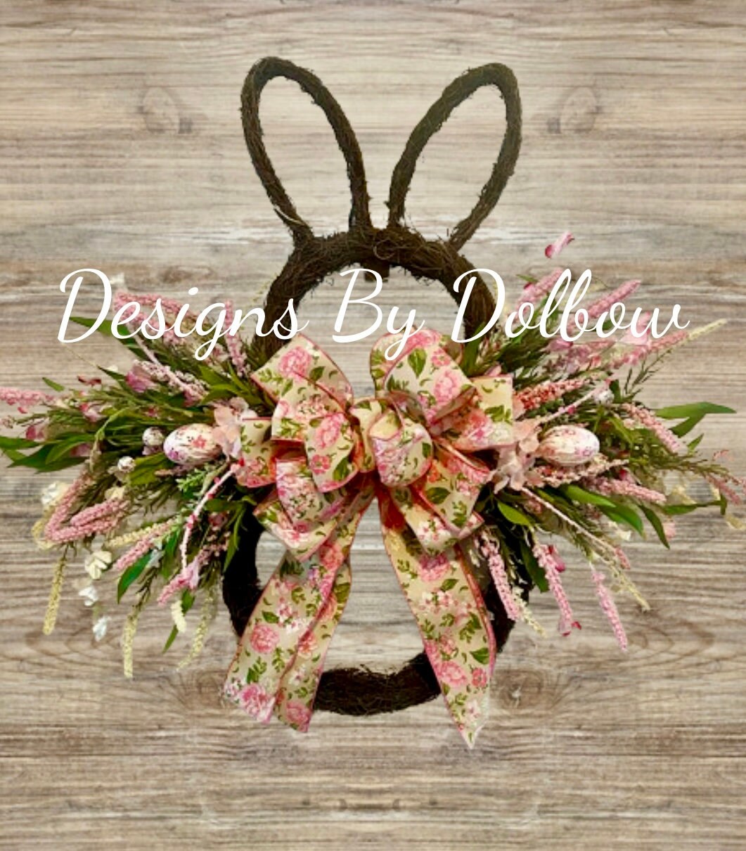 Easter Bunny Twig Wreath With Pink Flowers, Easter Wreath, Door Decor ...