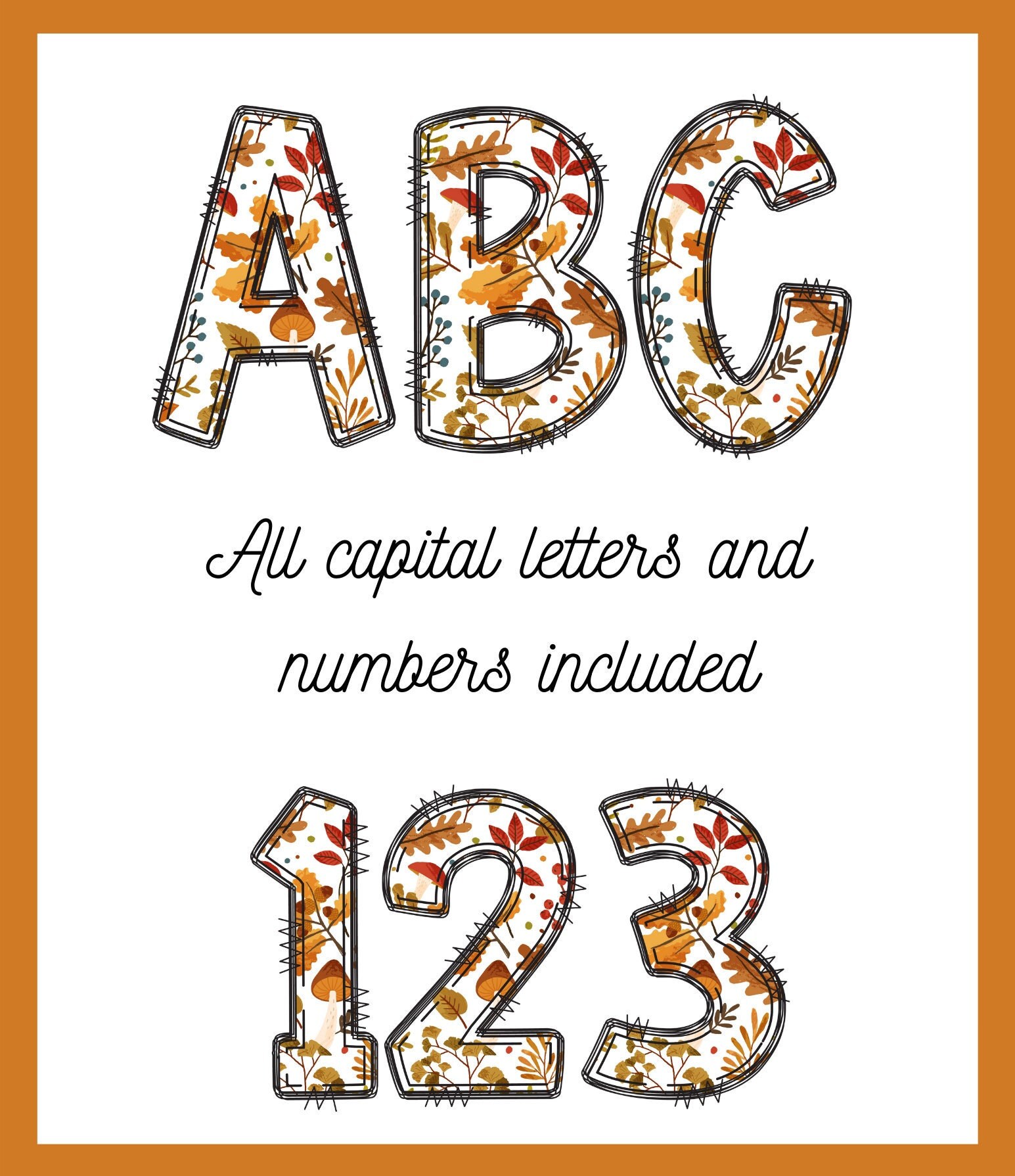 Fall Doodle Letters With Clip Art PNG Files, Doodle Alpha Bundle, Make ...