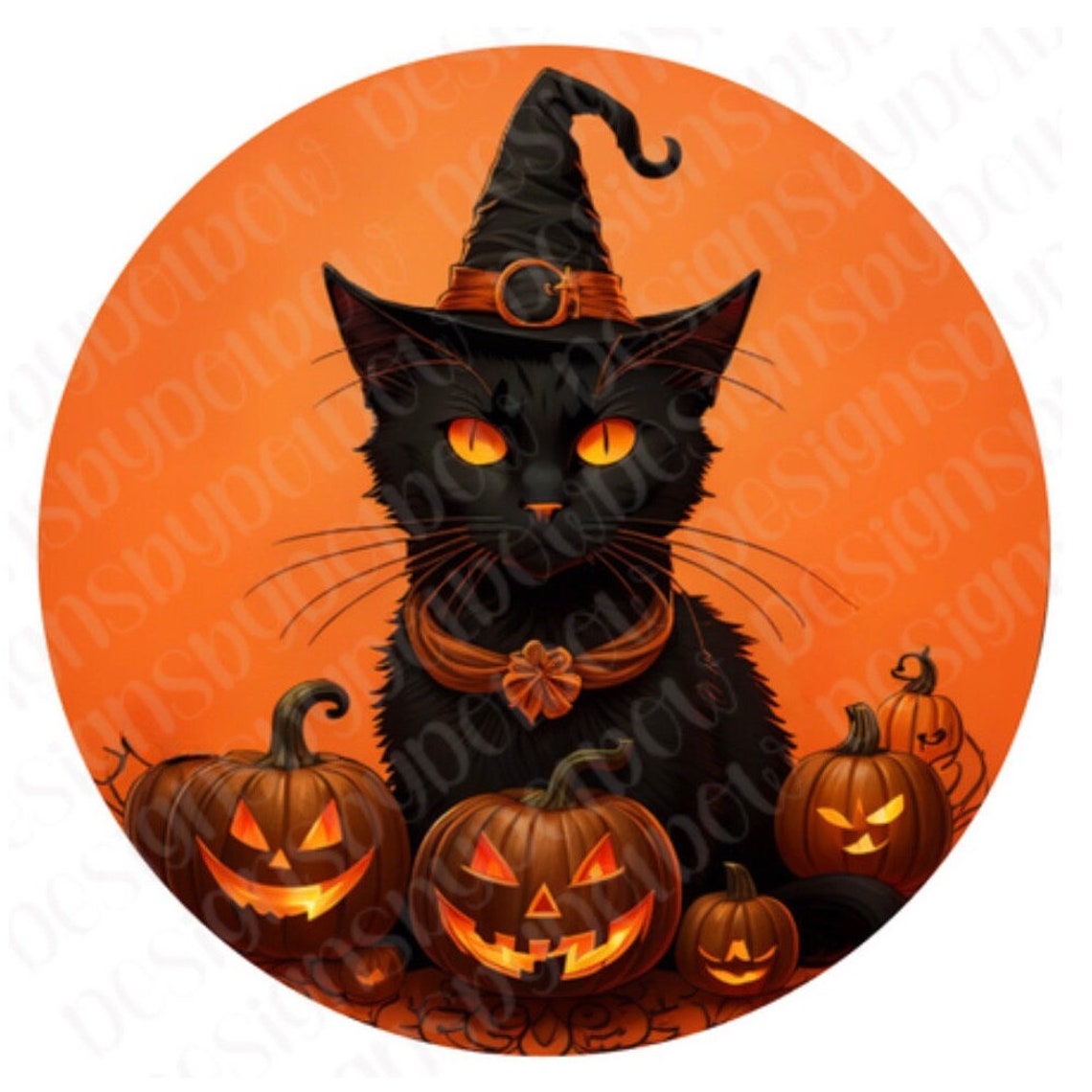 Black Cat Witches Hat Happy Halloween Spooky Wreath Sign - Etsy