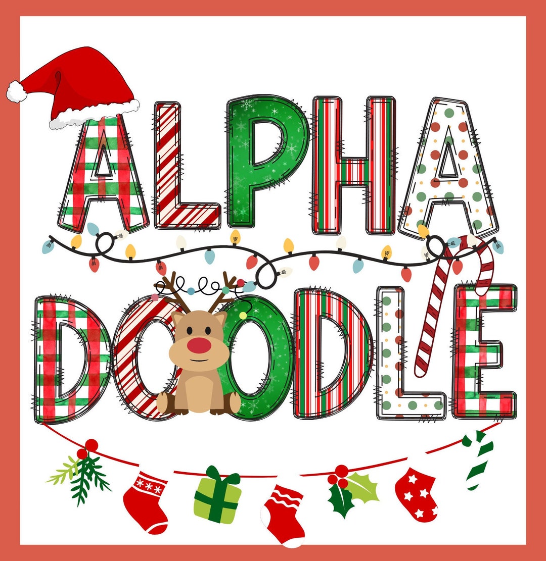Christmas Doodle Letters With Clip Art PNG Files, Doodle Alpha Bundle ...