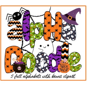 Halloween Doodle Letters With Clip Art PNG Files, Doodle Alpha Bundle ...