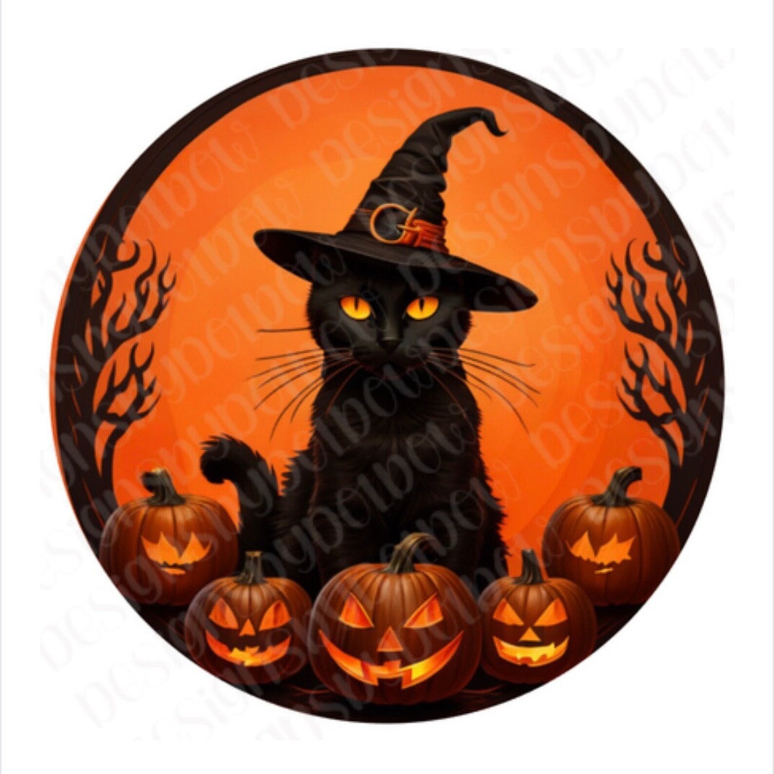 Black Cat Witches Hat Happy Halloween Spooky Wreath Sign - Etsy
