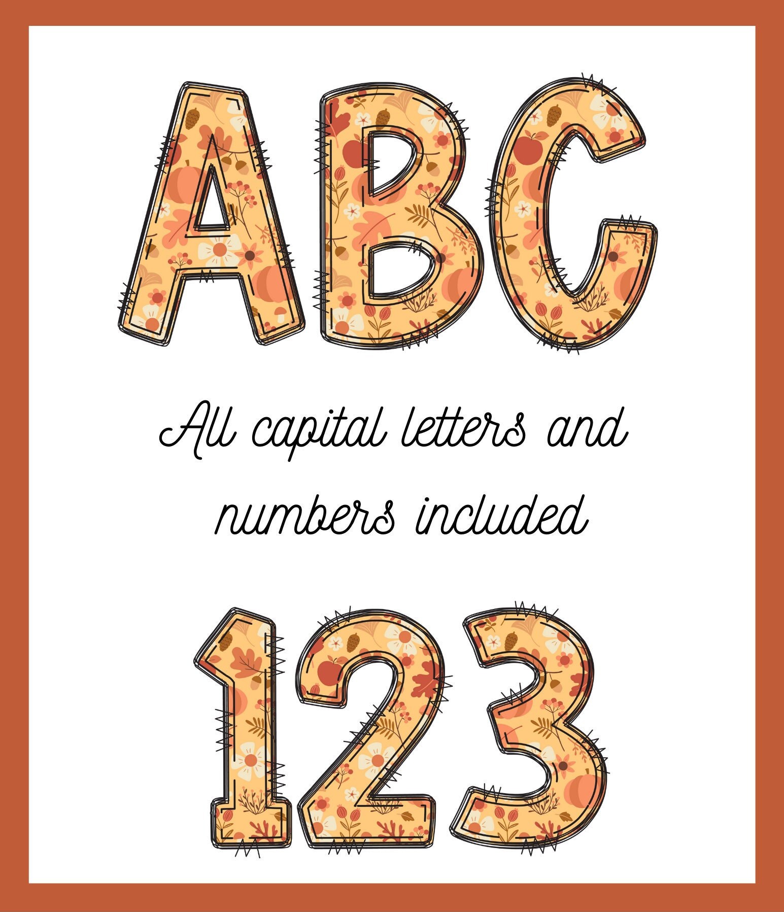 Fall Doodle Letters With Clip Art PNG Files, Doodle Alpha Bundle, Make ...