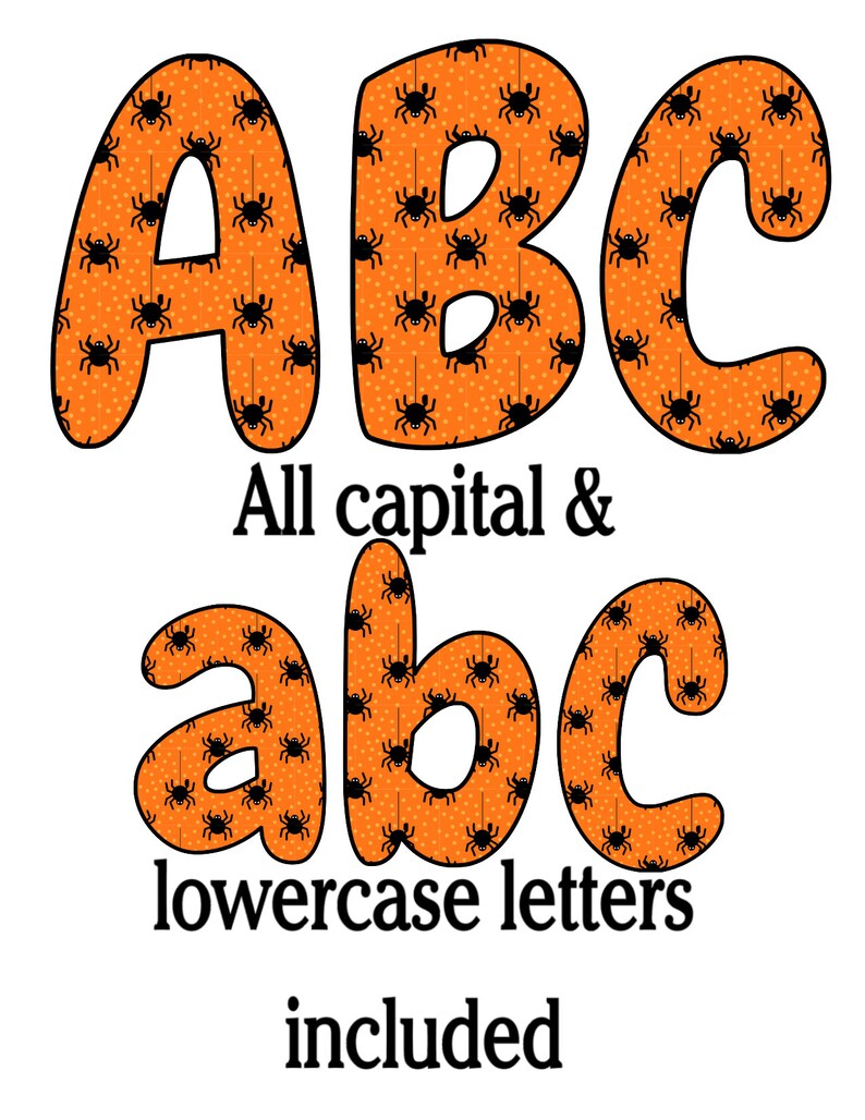 Halloween Doodle Letters With Clip Art PNG Files, Doodle Alpha Bundle ...