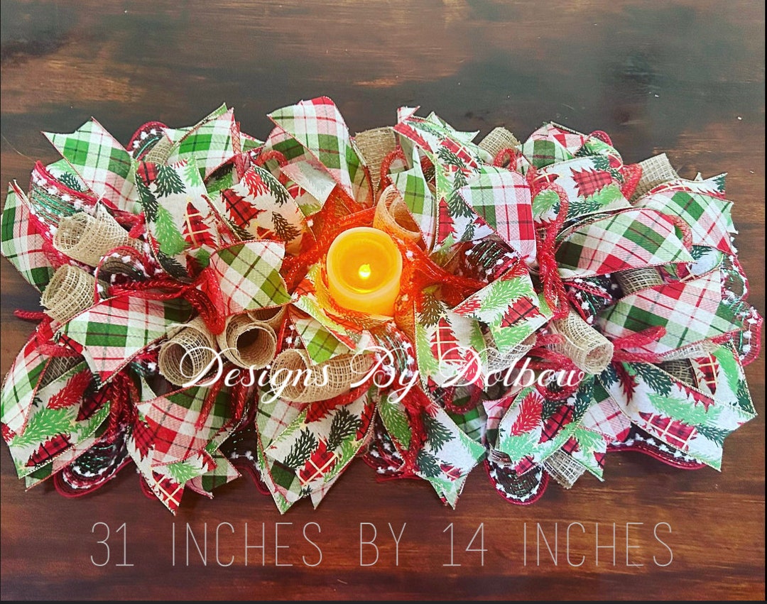 Traditional Christmas Garland, Red Green Mesh Garland, Mantle Garland ...